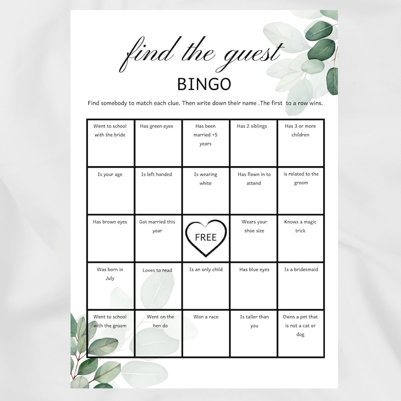 Find the Guest Bingo, 20 Printable Bingo Cards, Bridal Shower Game ...
