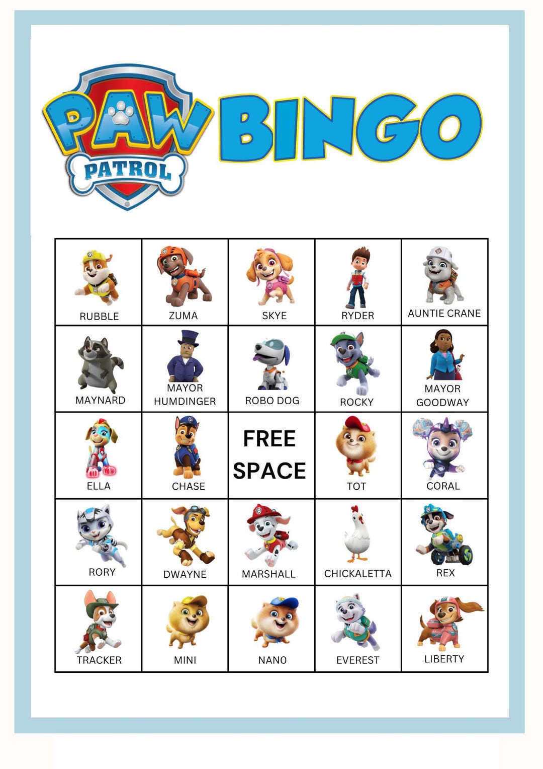 Paw Patrol Bingo Game for Kids | 20 Paw Patrol Bingo Cards | Kids Bingo ...
