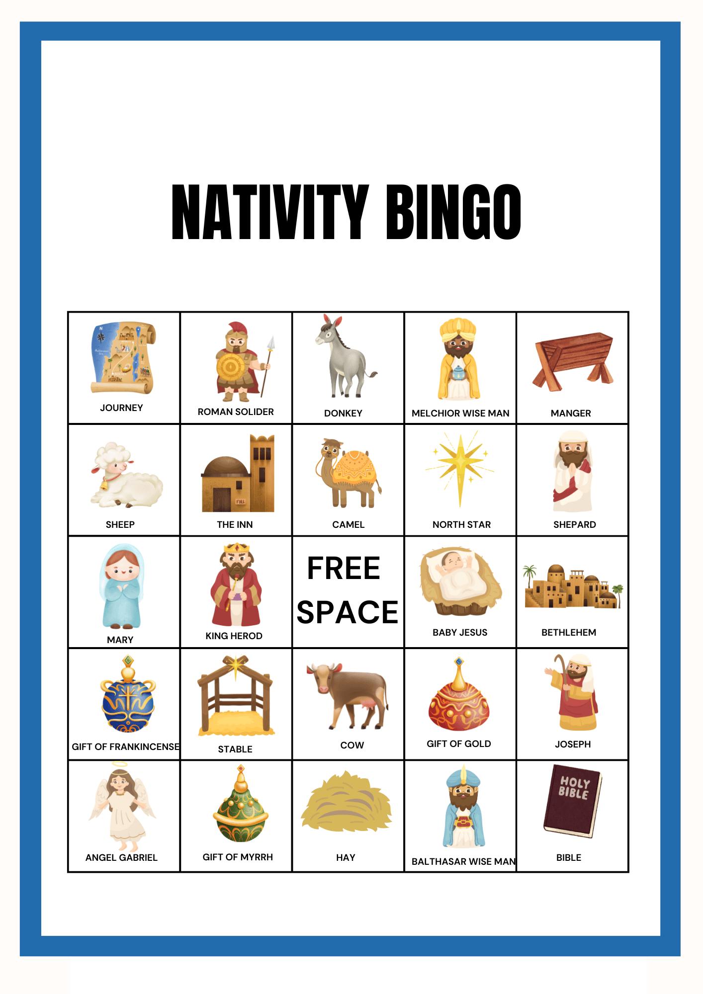 Nativity Bingo, Nativity Story, Christmas Story Bingo, Bible Bingo ...