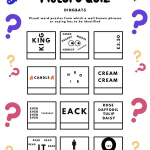 Printable Dingbat Puzzle Game: Picture Quiz, Brain Teaser (digital ...