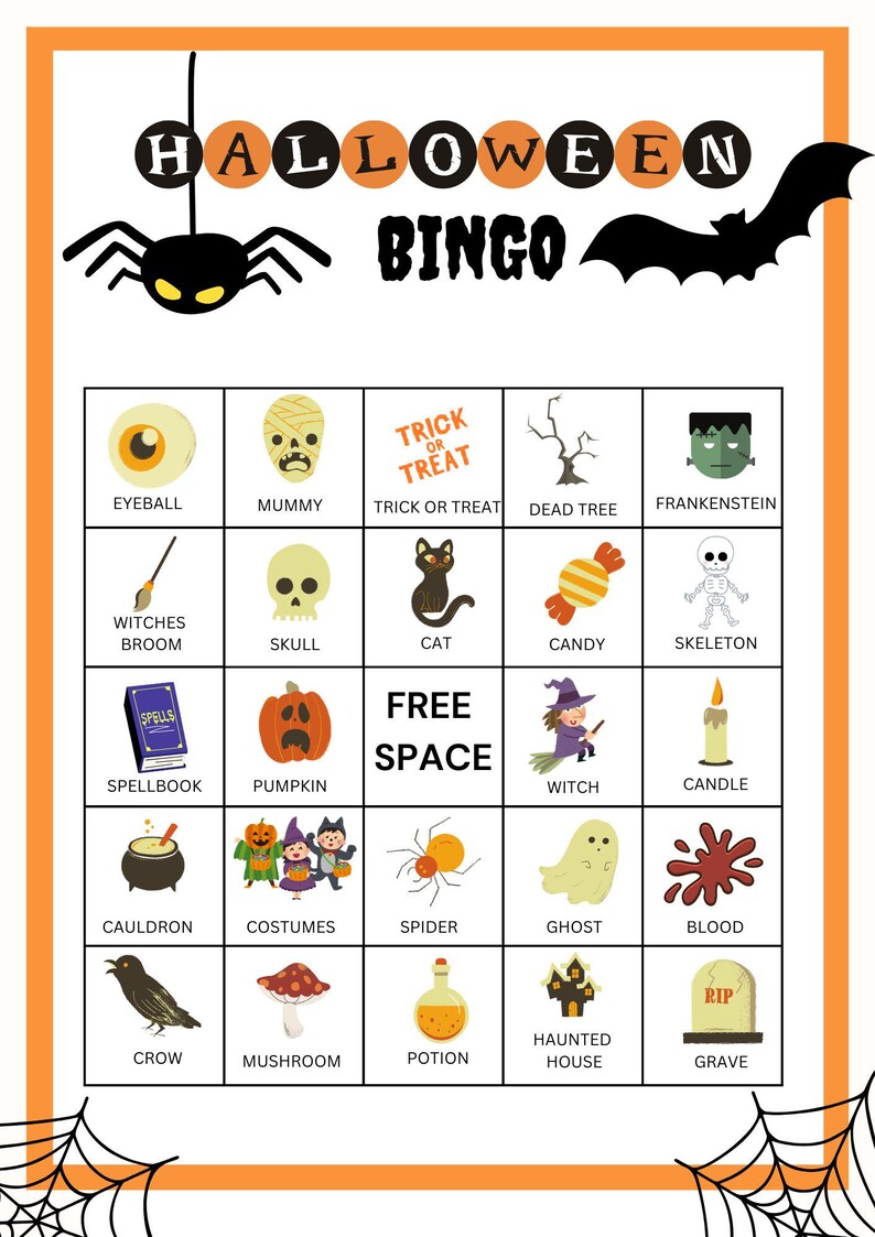 20 Halloween Bingo Cards, Cute Halloween Games, Kids Halloween Bingo ...
