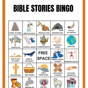 Bible Bingo, Bible Stories Bingo, 20 Bible Bingo Cards, Bible Activity ...