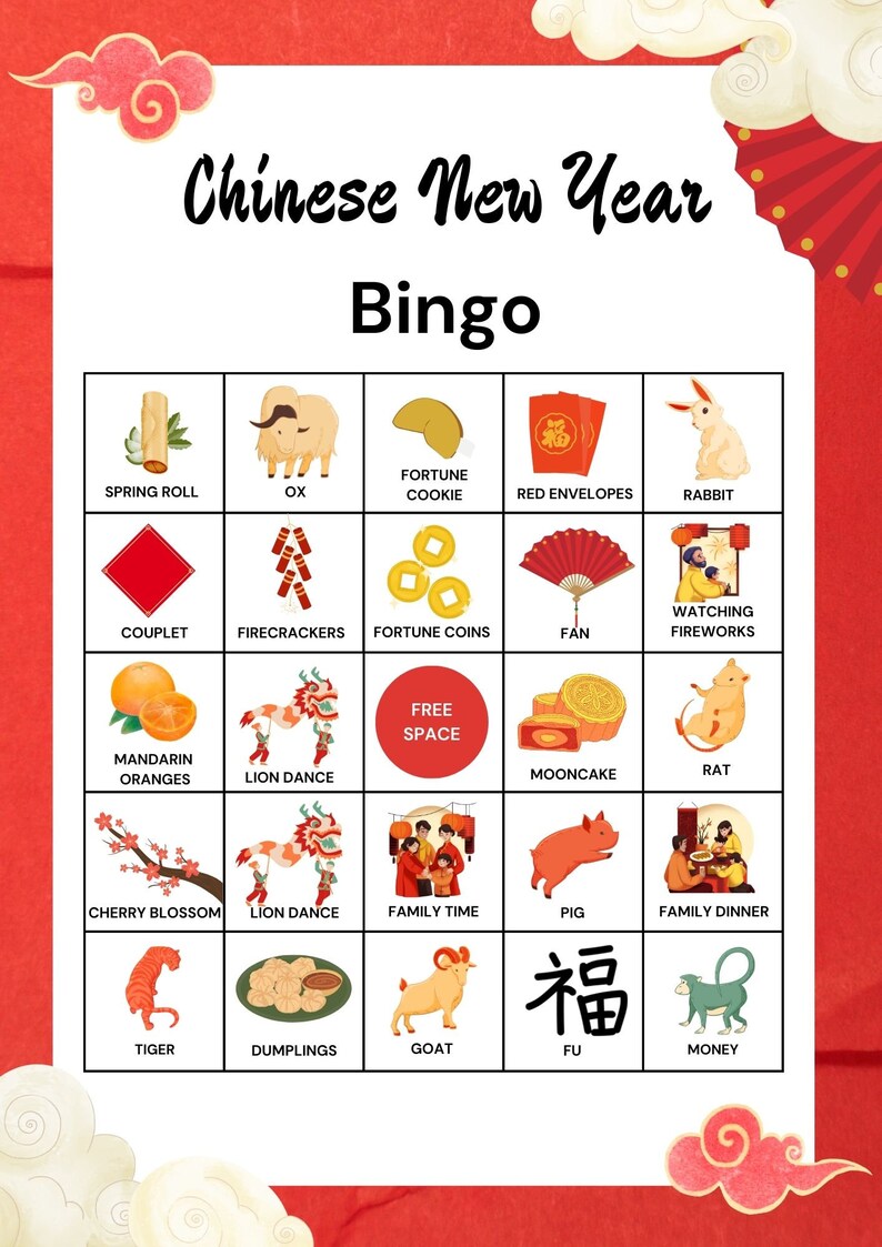 Chinese New Year 2025 Bingo, 20 Lunar New Year Bingo Cards, Party Game ...