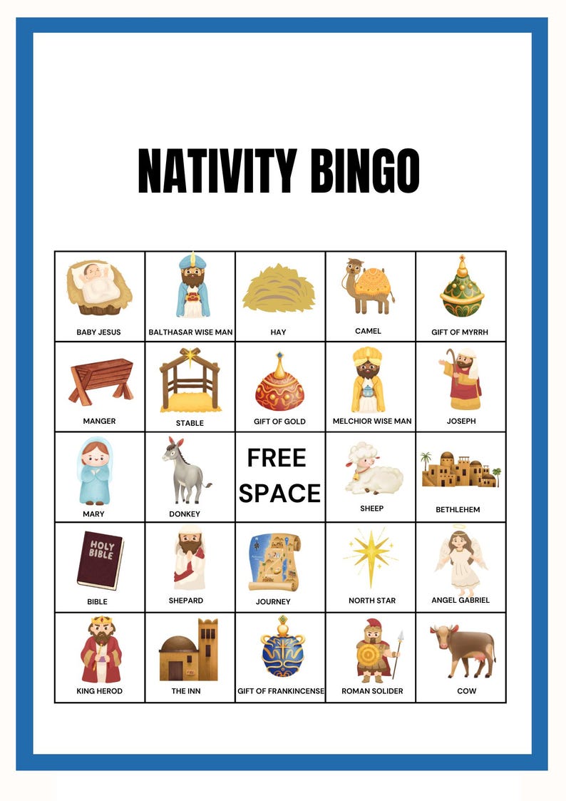 Nativity Bingo, Nativity Story, Christmas Story Bingo, Bible Bingo ...