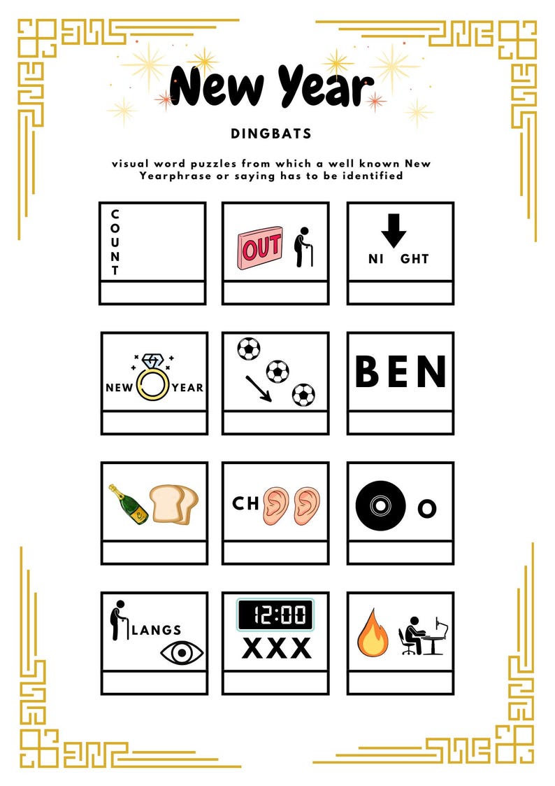 New Years Eve Dingbat Puzzle | Fun Picture Quiz (digital Download ...