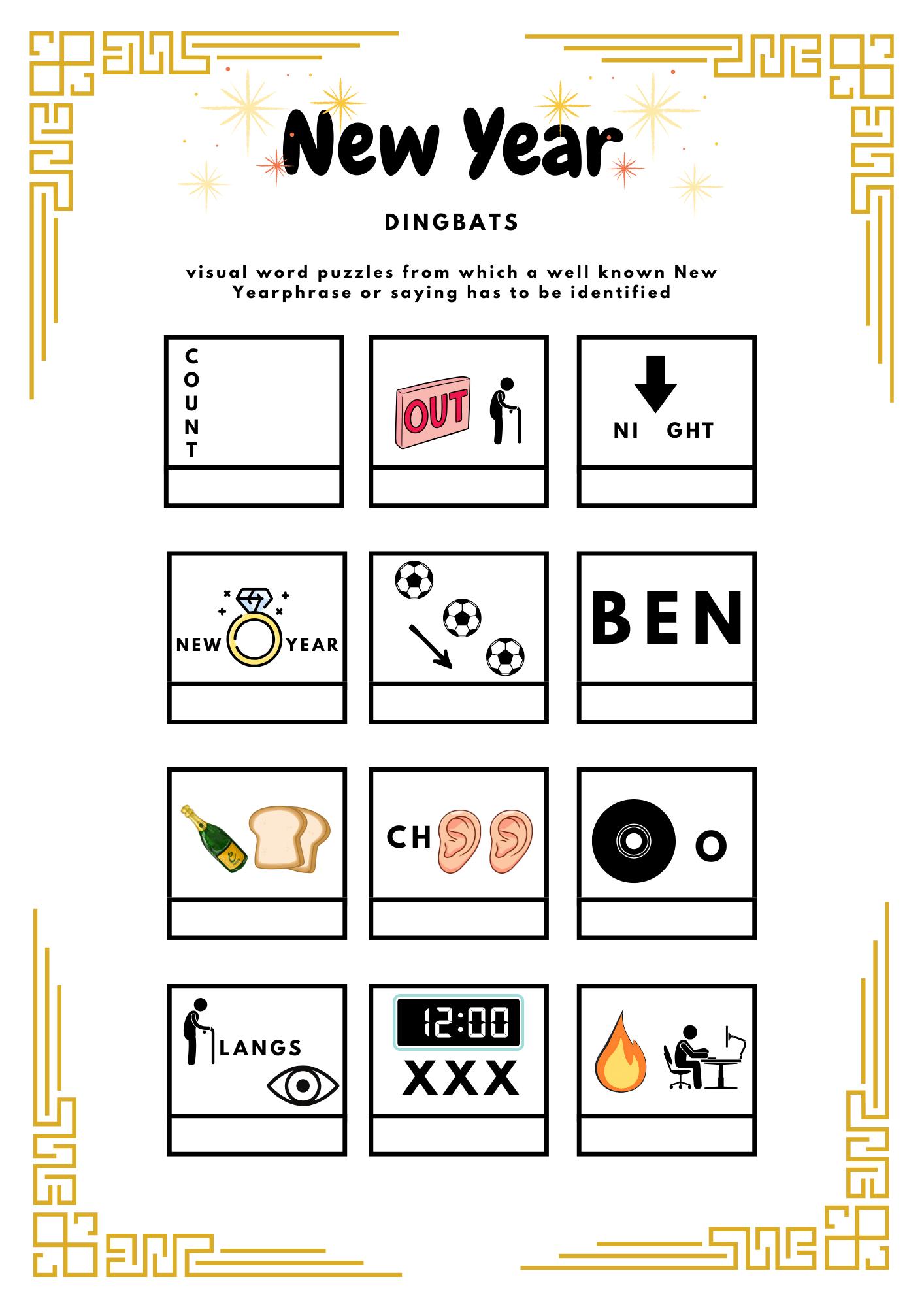 New Years Eve Dingbat Puzzle | Fun Picture Quiz (digital Download ...
