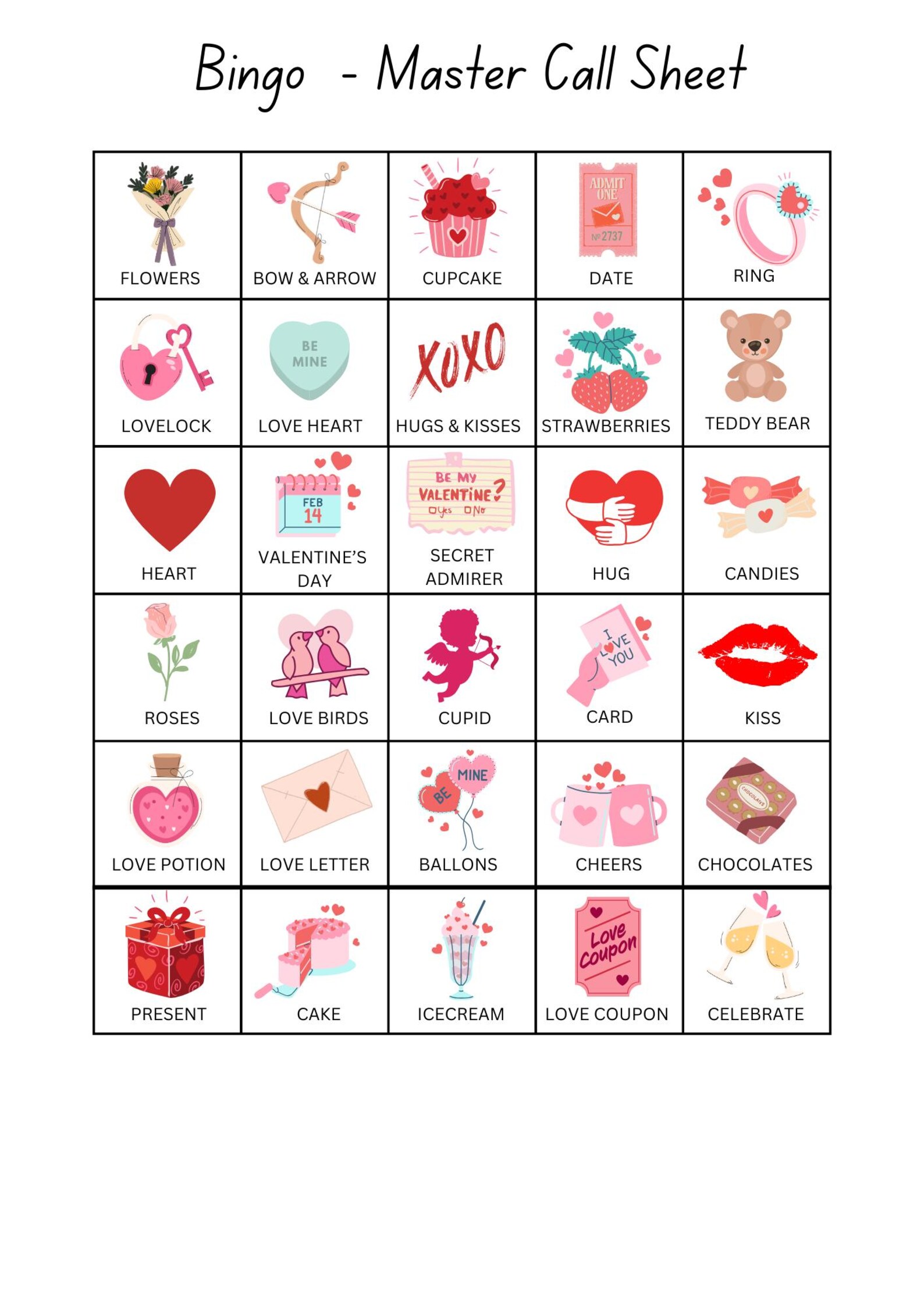 Valentines Bingo Game for Kids. Valentine’s Day Game, Love Game ...