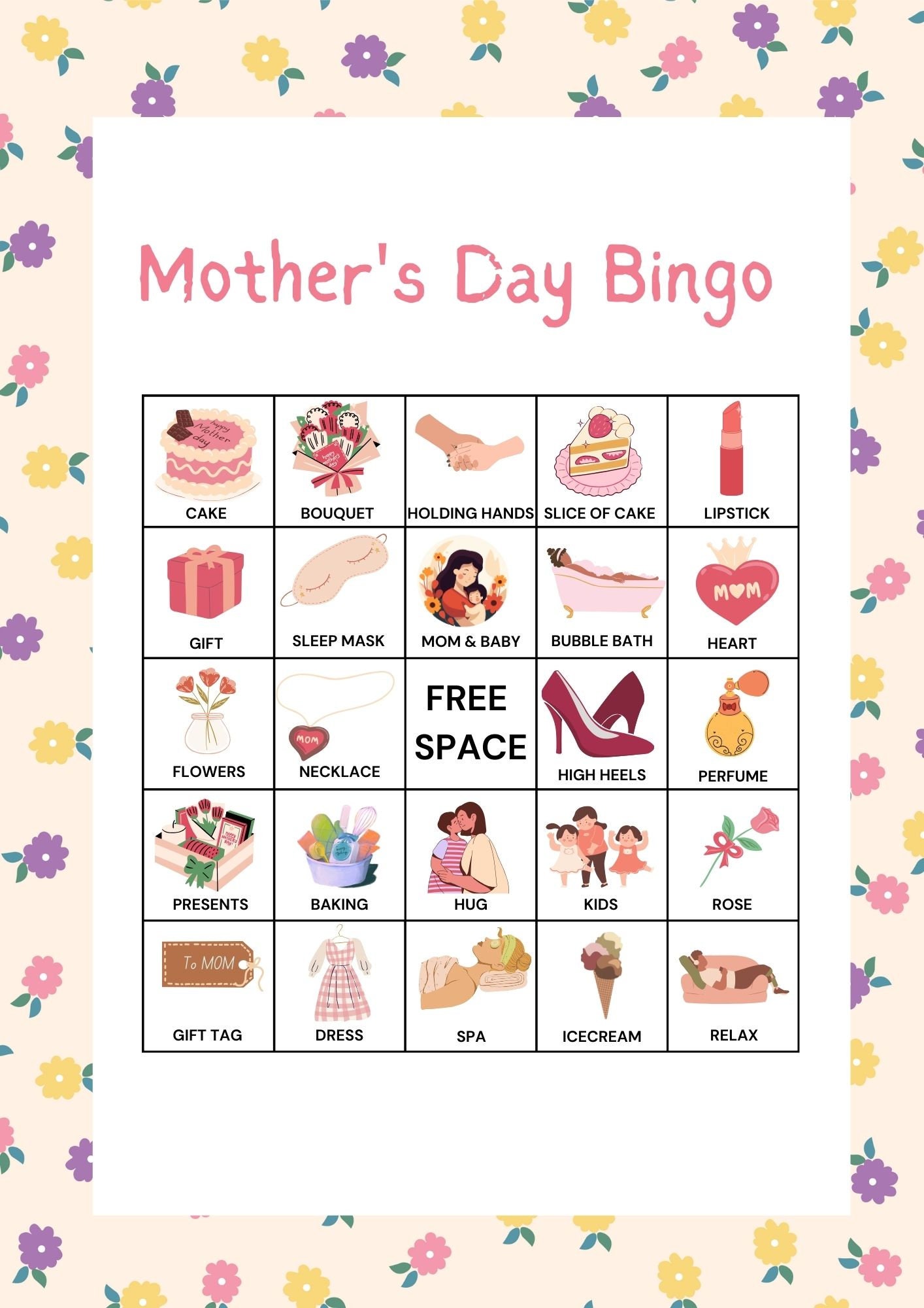Printable Mother's Day Bingo, 20 Mother's Day Bingo Cards, Mother's Day ...