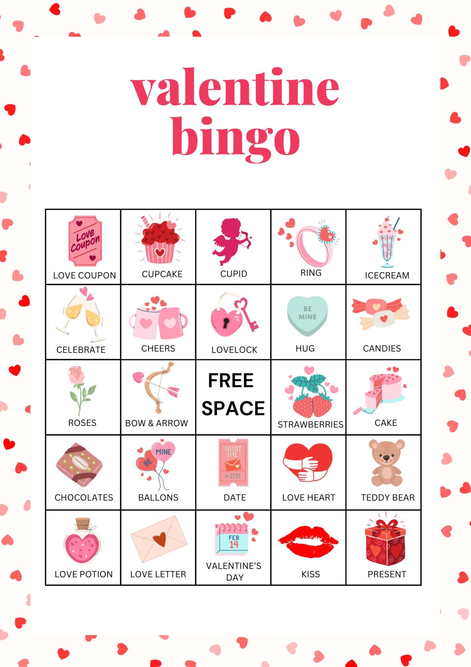 Valentines Bingo Game for Kids. Valentine’s Day Game, Love Game ...