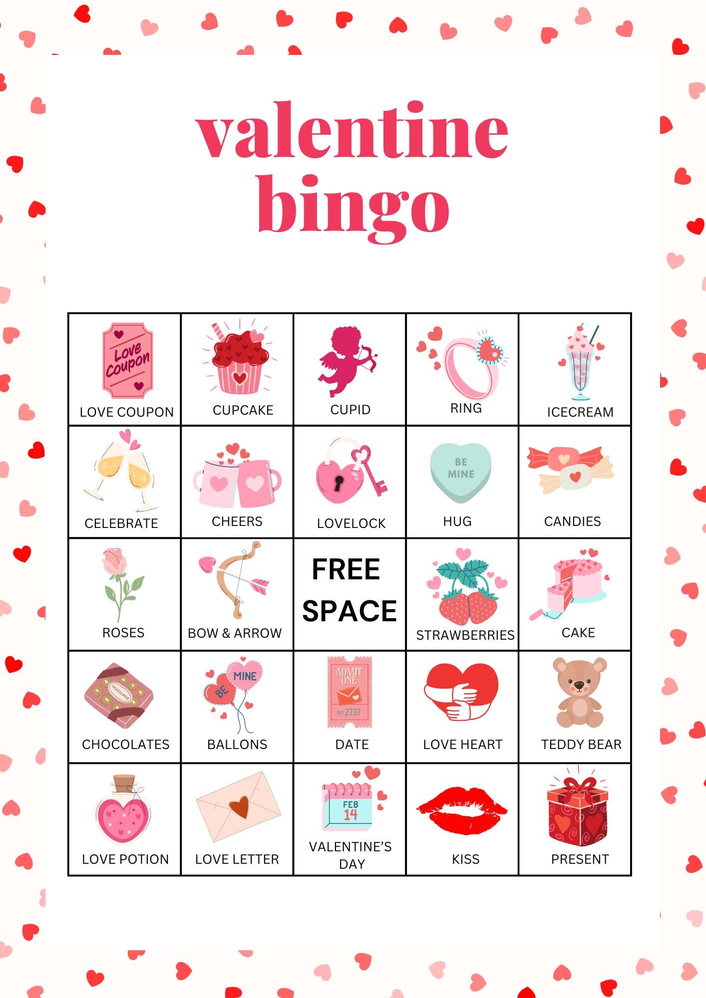 Valentines Bingo Game for Kids. Valentine’s Day Game, Love Game ...