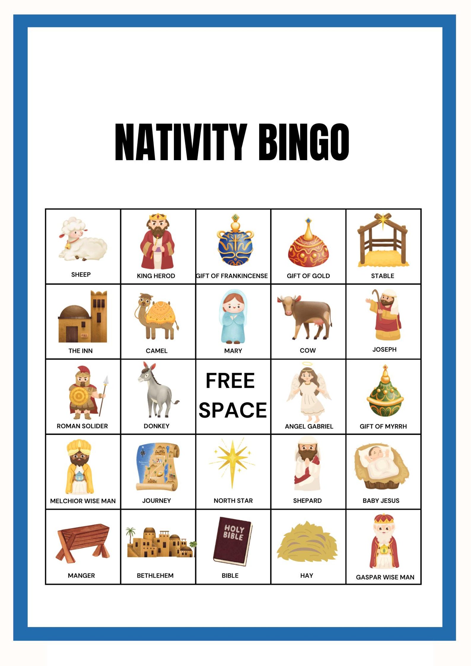 Nativity Bingo, Nativity Story, Christmas Story Bingo, Bible Bingo ...