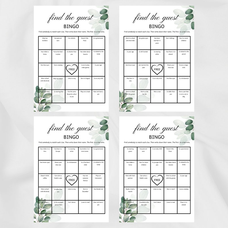 Find the Guest Bingo, 20 Printable Bingo Cards, Bridal Shower Game ...