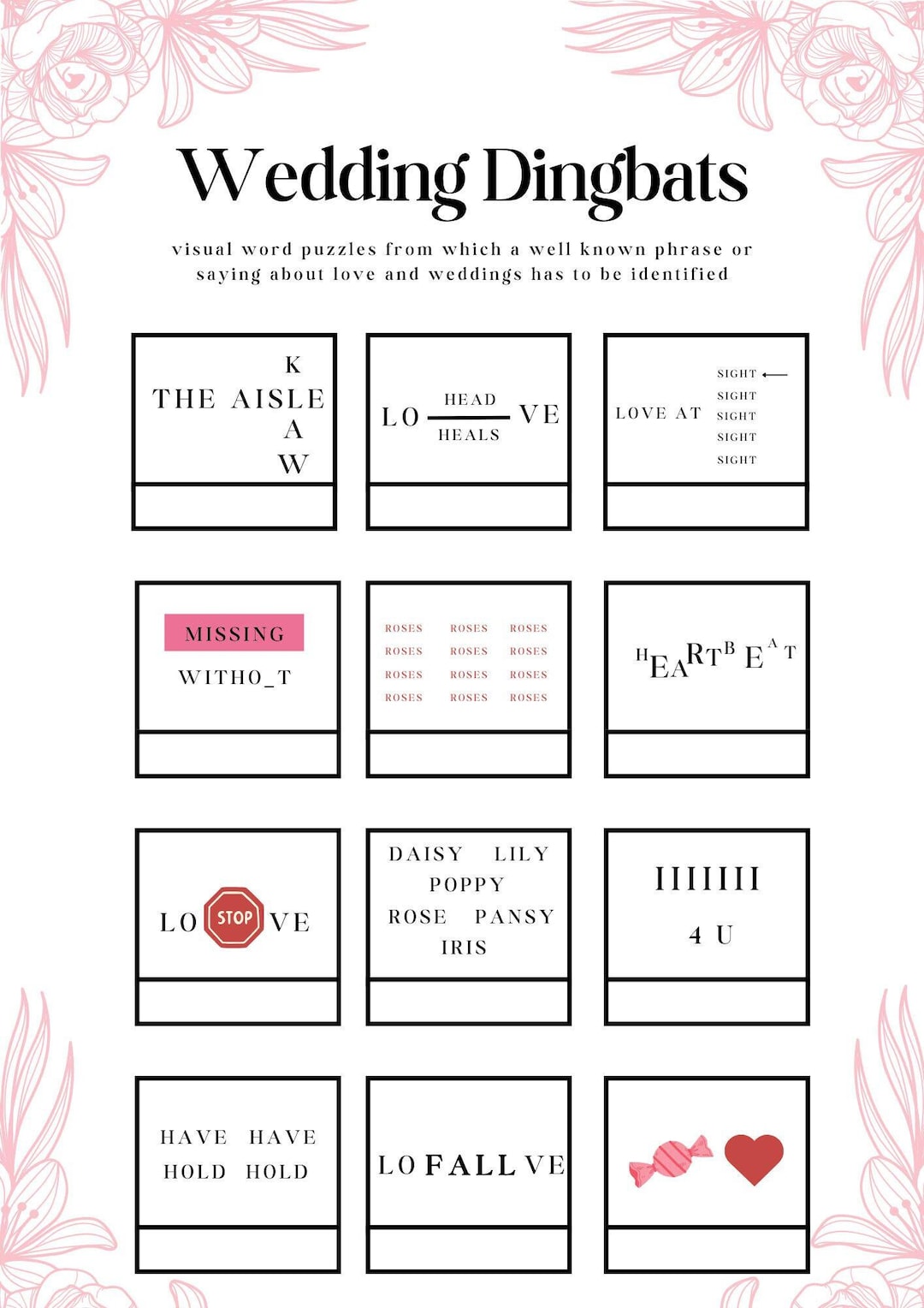 Printable Wedding Dingbat Puzzle | Wedding Game for Kids & Adults | Picture Quiz | Brain Teaser ...