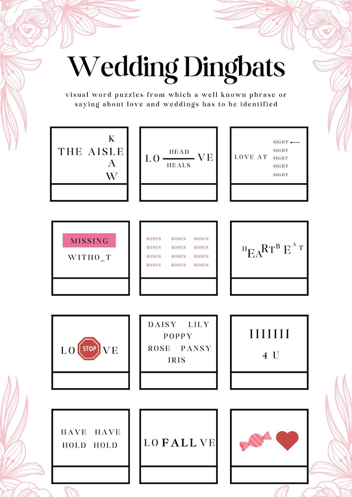 Printable Wedding Dingbat Puzzle | Wedding Game for Kids & Adults ...