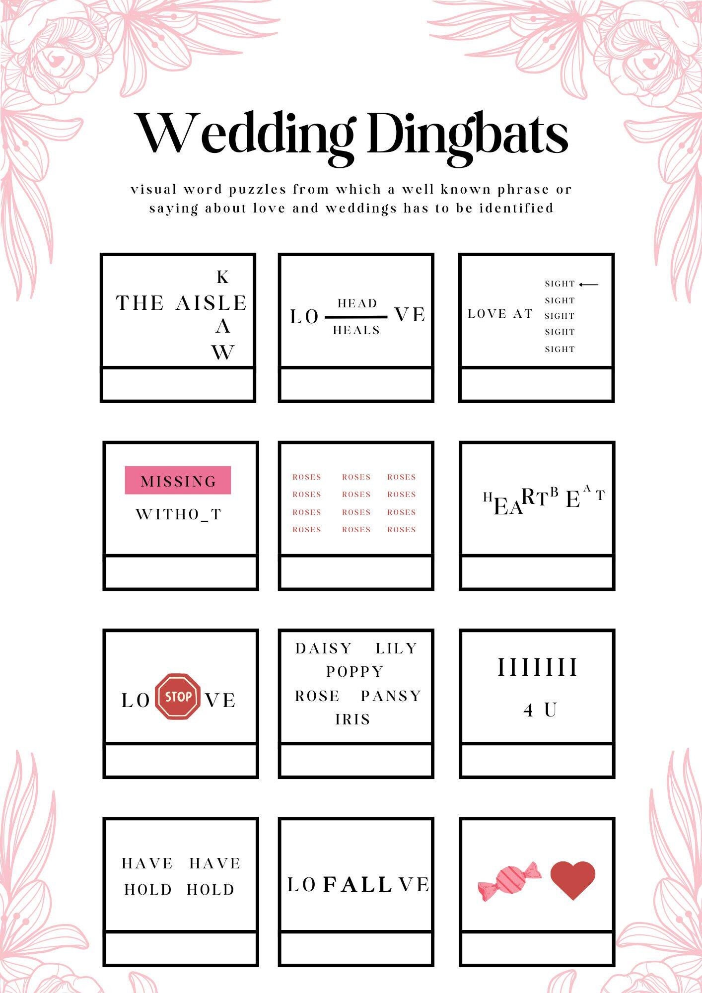 Printable Wedding Dingbat Puzzle | Wedding Game for Kids & Adults ...