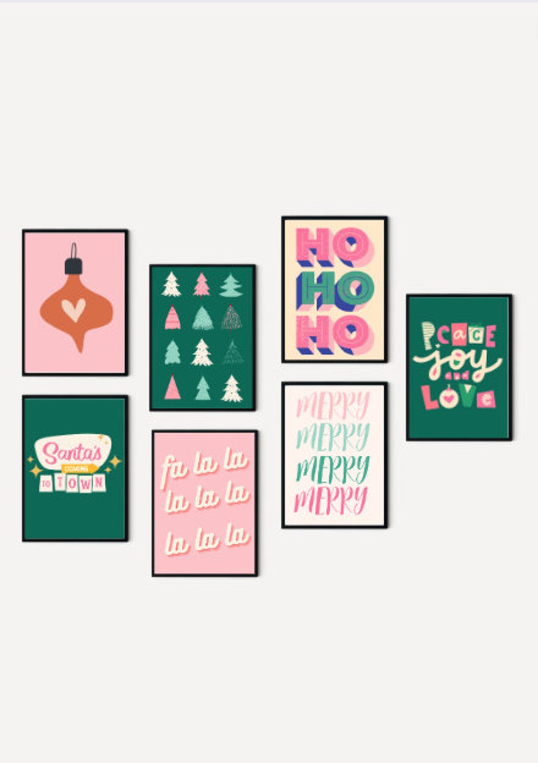 Pink & Green Christmas Poster Bundle Christmas Décor - Etsy