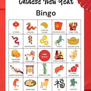 Chinese New Year 2025 Bingo, 20 Lunar New Year Bingo Cards, Party Game ...