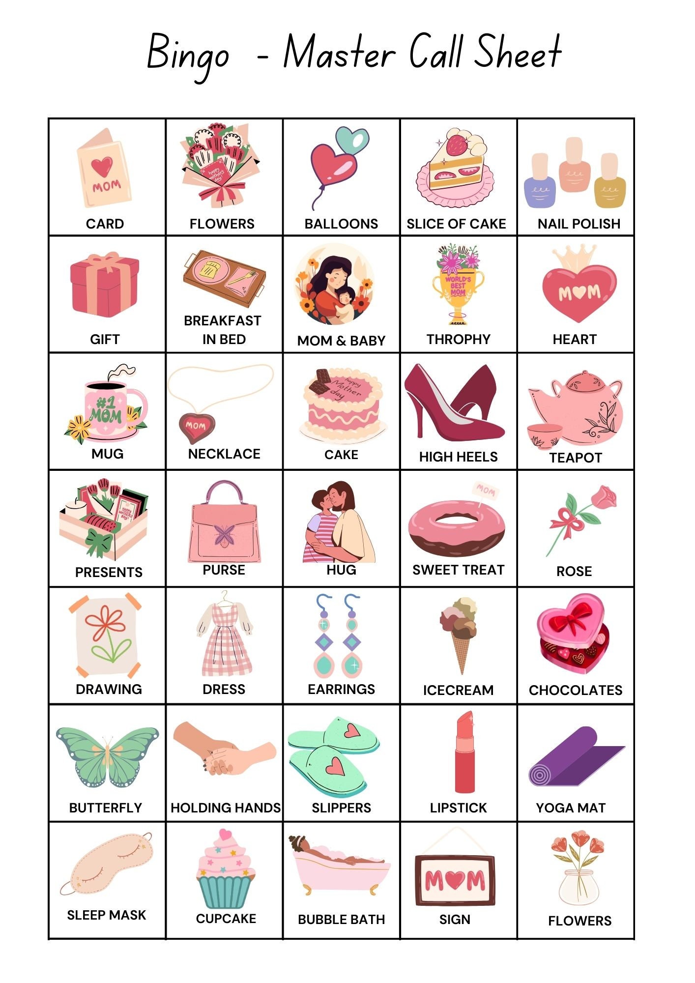 Printable Mother's Day Bingo, 20 Mother's Day Bingo Cards, Mother's Day ...