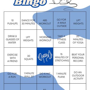 Exercise Bingo Game - PRINTABLE Fitness Journal Page - Workout Tracker ...