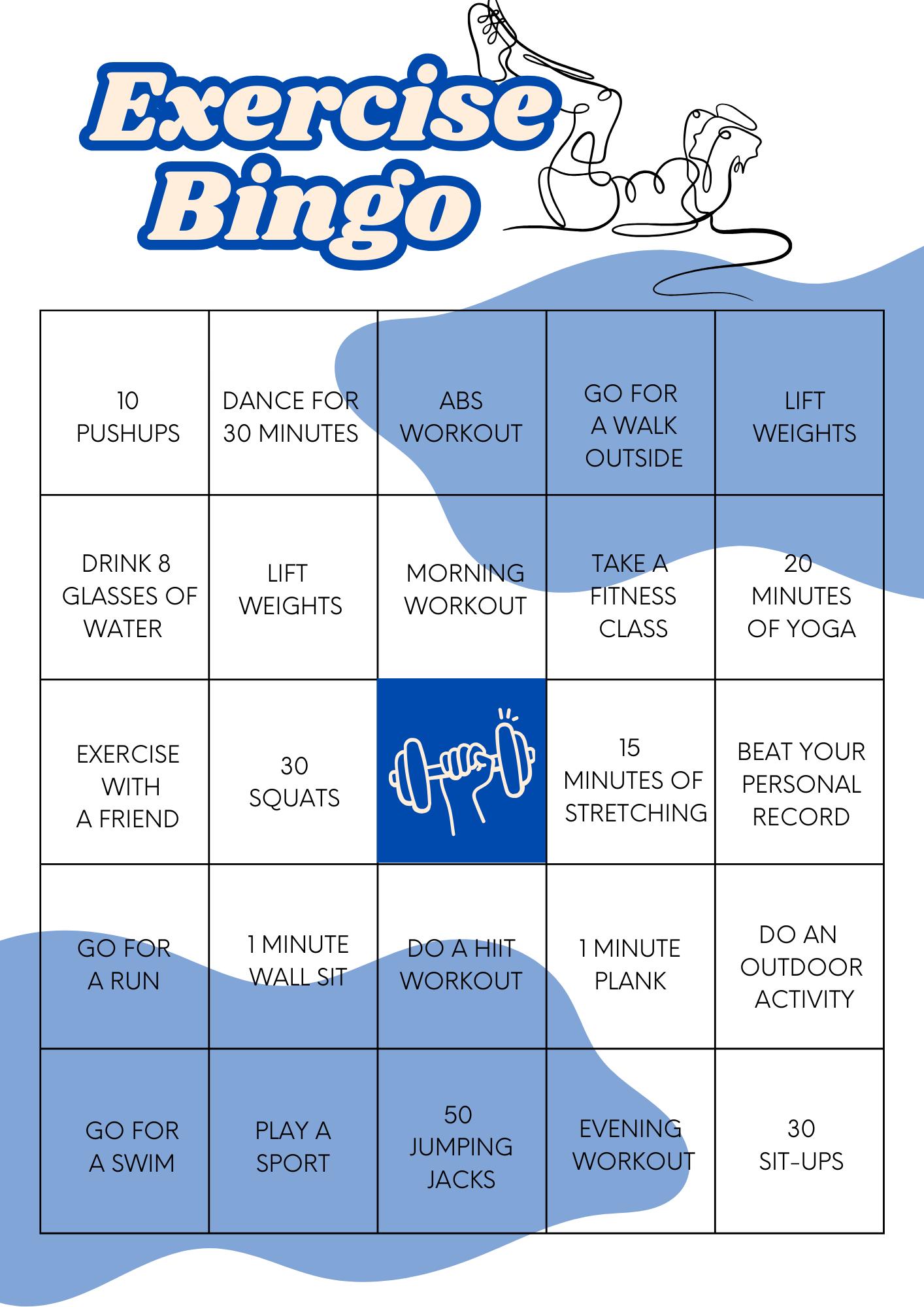 Printable Exercise Bingo Game: Customizable Fitness Tracker (PDF A4 ...