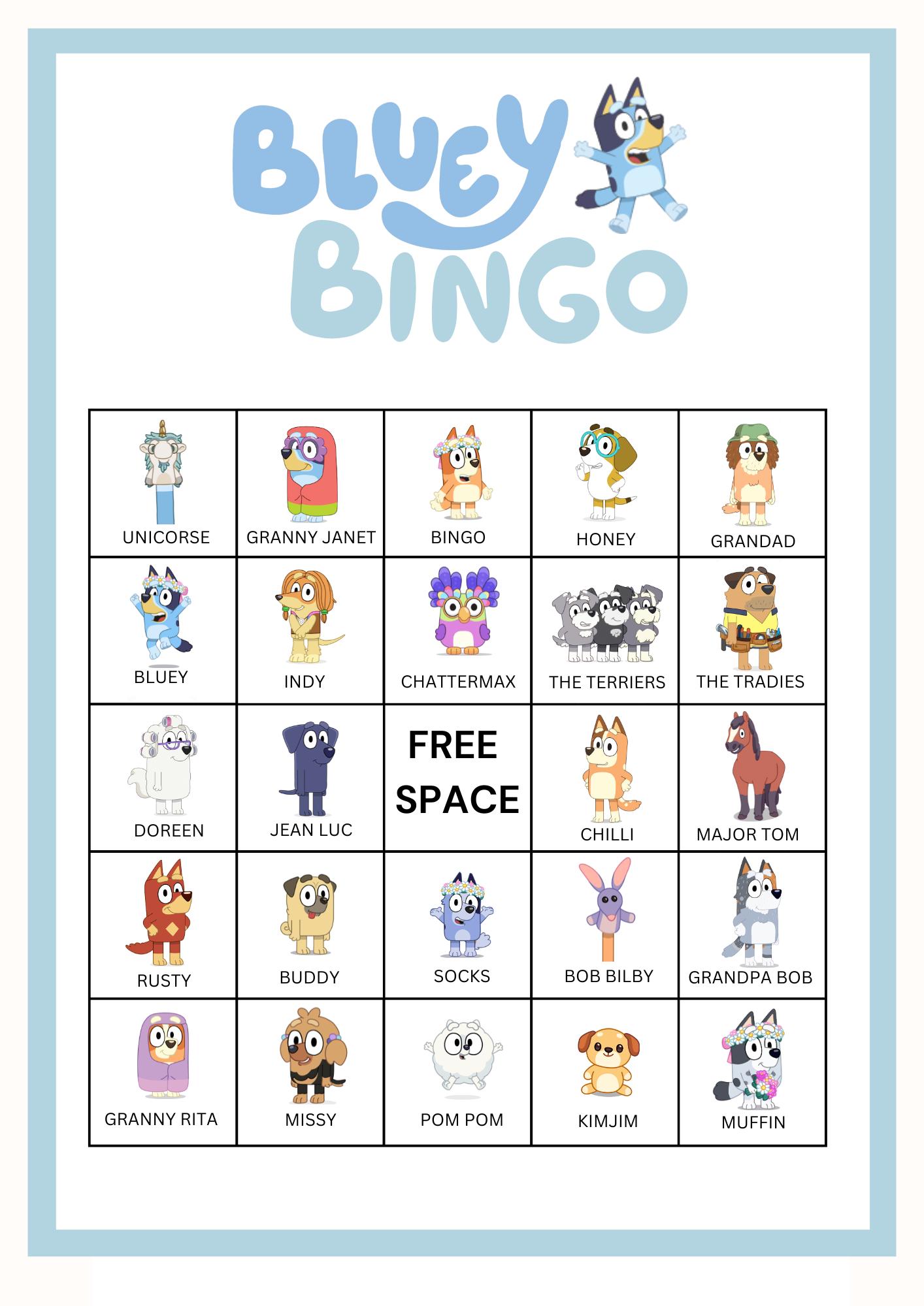 Bluey Bingo Game for Kids 20 Bingo Cards Bluey and Bingo Bingo Game ...