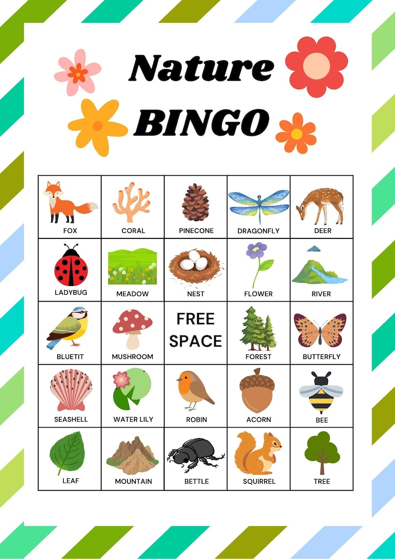 Nature Bingo Game: Outdoor Scavenger Hunt, 20 Printable Cards (PDF ...