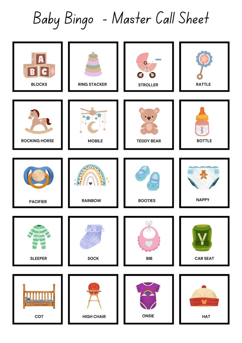 Baby Shower Bingo Game: 20 Neutral Bingo Cards (PDF) - Etsy