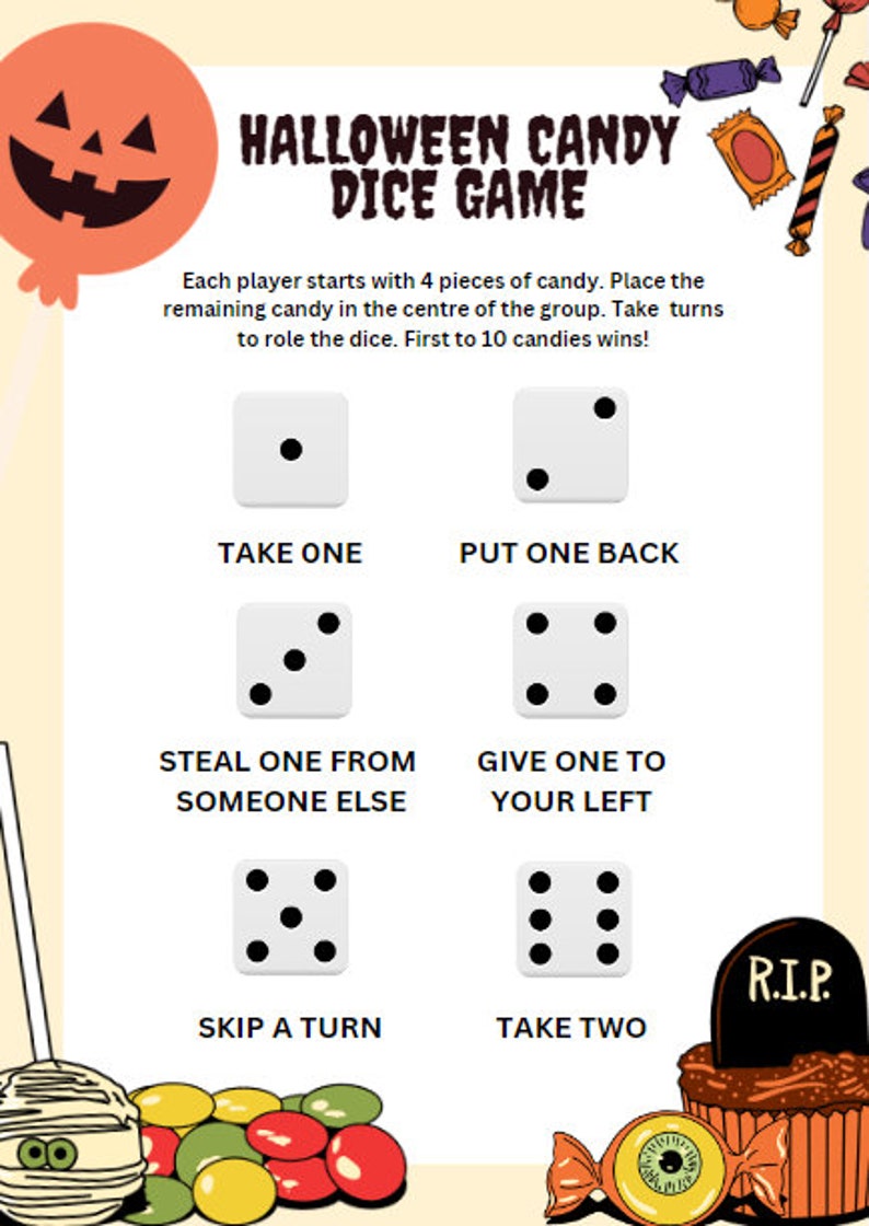 Halloween Candy Dice Candy Dice Game Halloween Candy Game Halloween ...