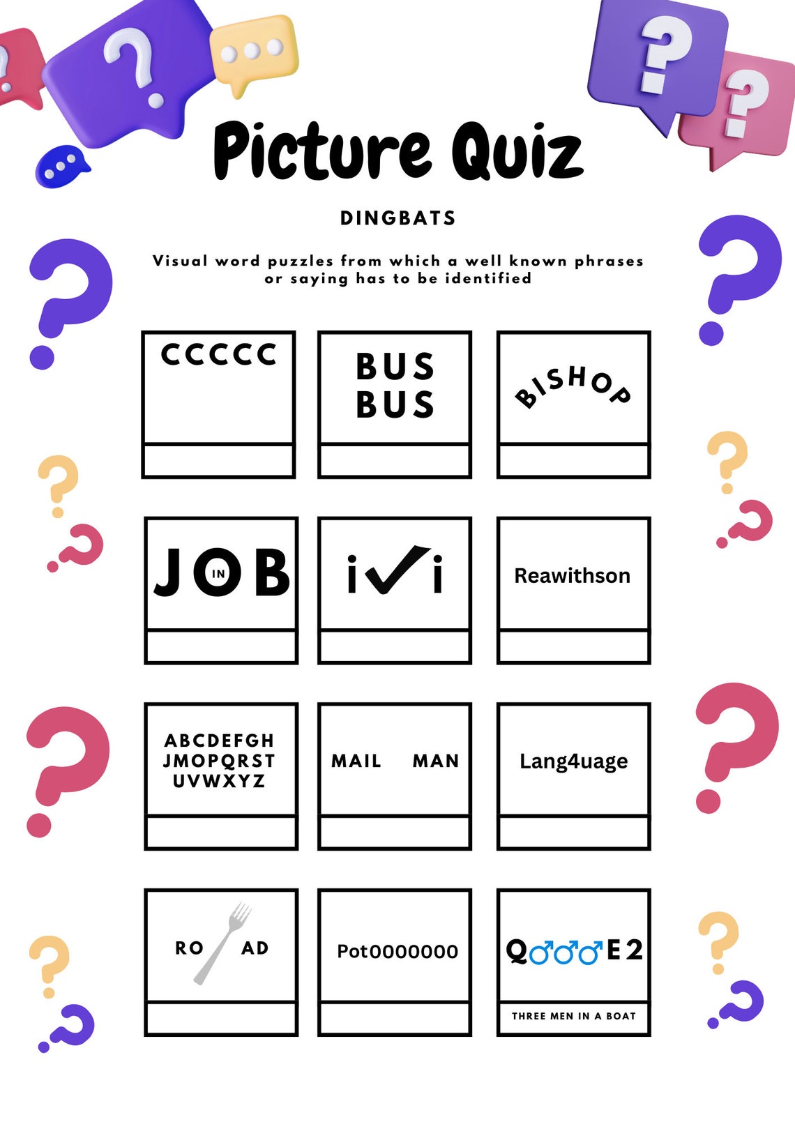 Printable Dingbat Puzzle Game: Picture Quiz, Brain Teaser (digital ...