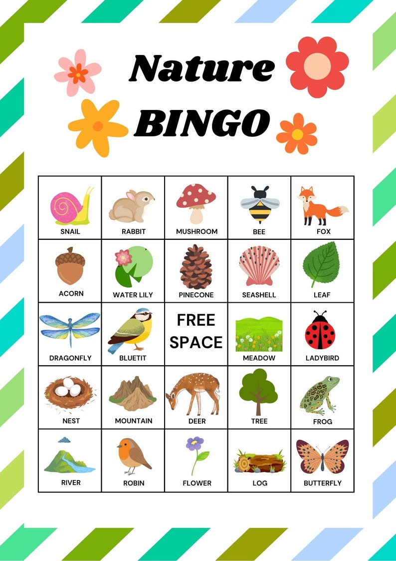 Nature Bingo Game: Outdoor Scavenger Hunt, 20 Printable Cards (PDF ...