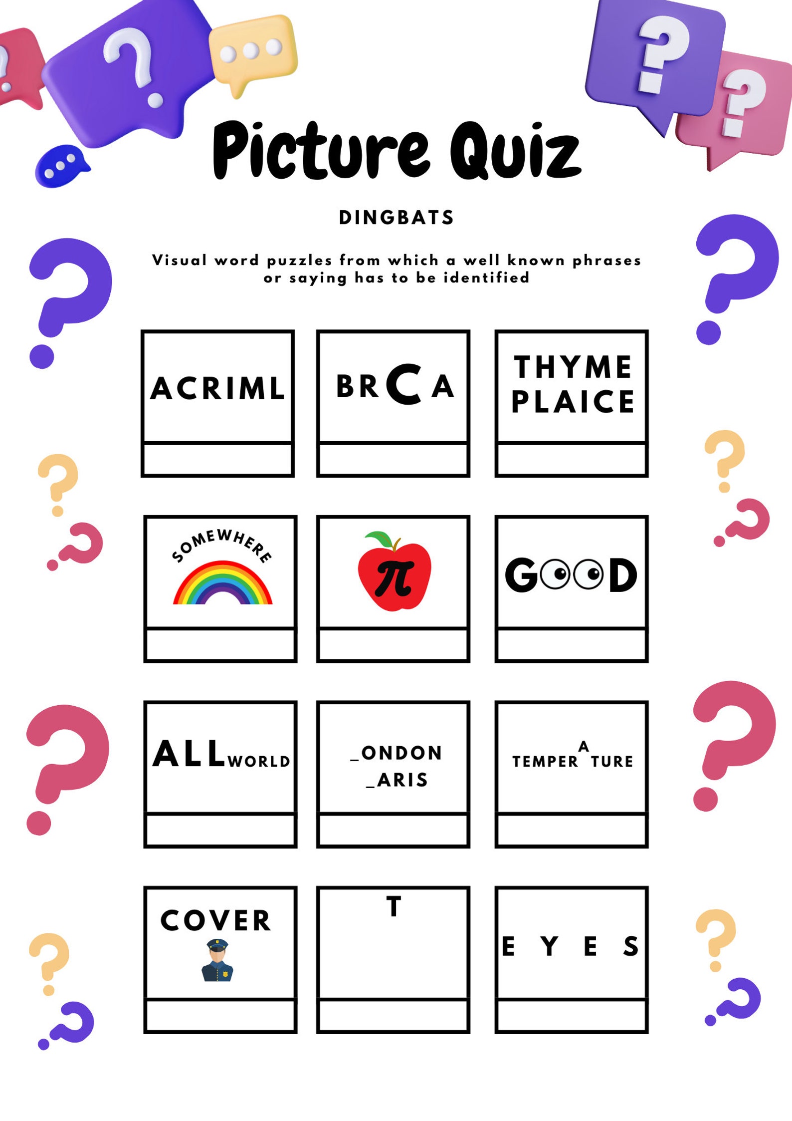 Printable Dingbat Picture Puzzle Games | Game for Kids & Adults ...