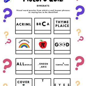 Printable Dingbat Puzzle Game: Picture Quiz, Brain Teaser (digital ...