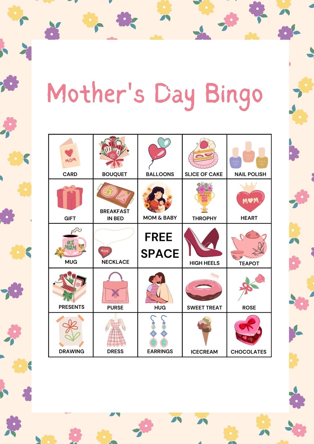 Printable Mother's Day Bingo, 20 Mother's Day Bingo Cards, Mother's Day ...