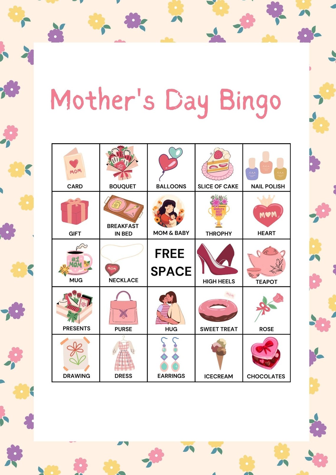 Printable Mother's Day Bingo, 20 Mother's Day Bingo Cards, Mother's Day ...