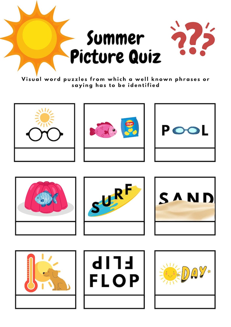 Summer Holiday Dingbat Puzzle Game: Brain Teaser for Kids & Adults (PDF ...