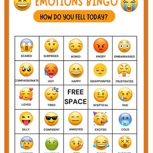 Emotions Bingo Game: Emoji Learning, Kids Party Activity (PDF Download ...