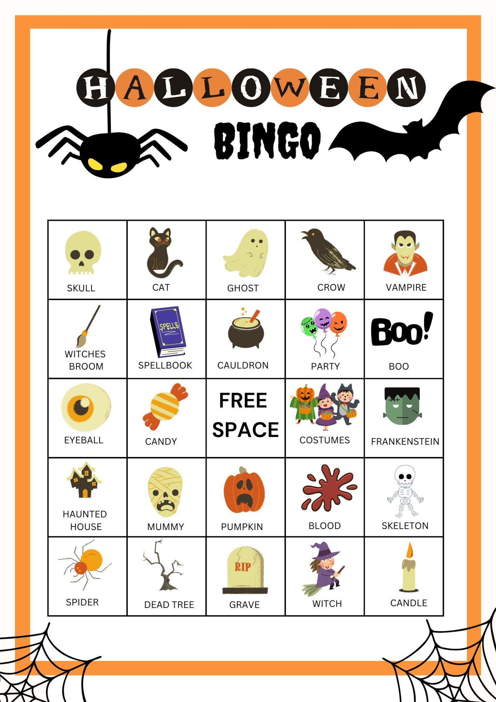 20 Halloween Bingo Cards, Cute Halloween Games, Kids Halloween Bingo ...
