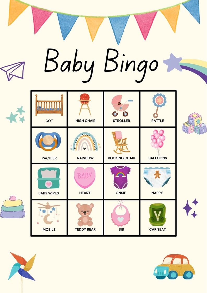 Baby Shower Bingo Game: 20 Neutral Bingo Cards (PDF) - Etsy
