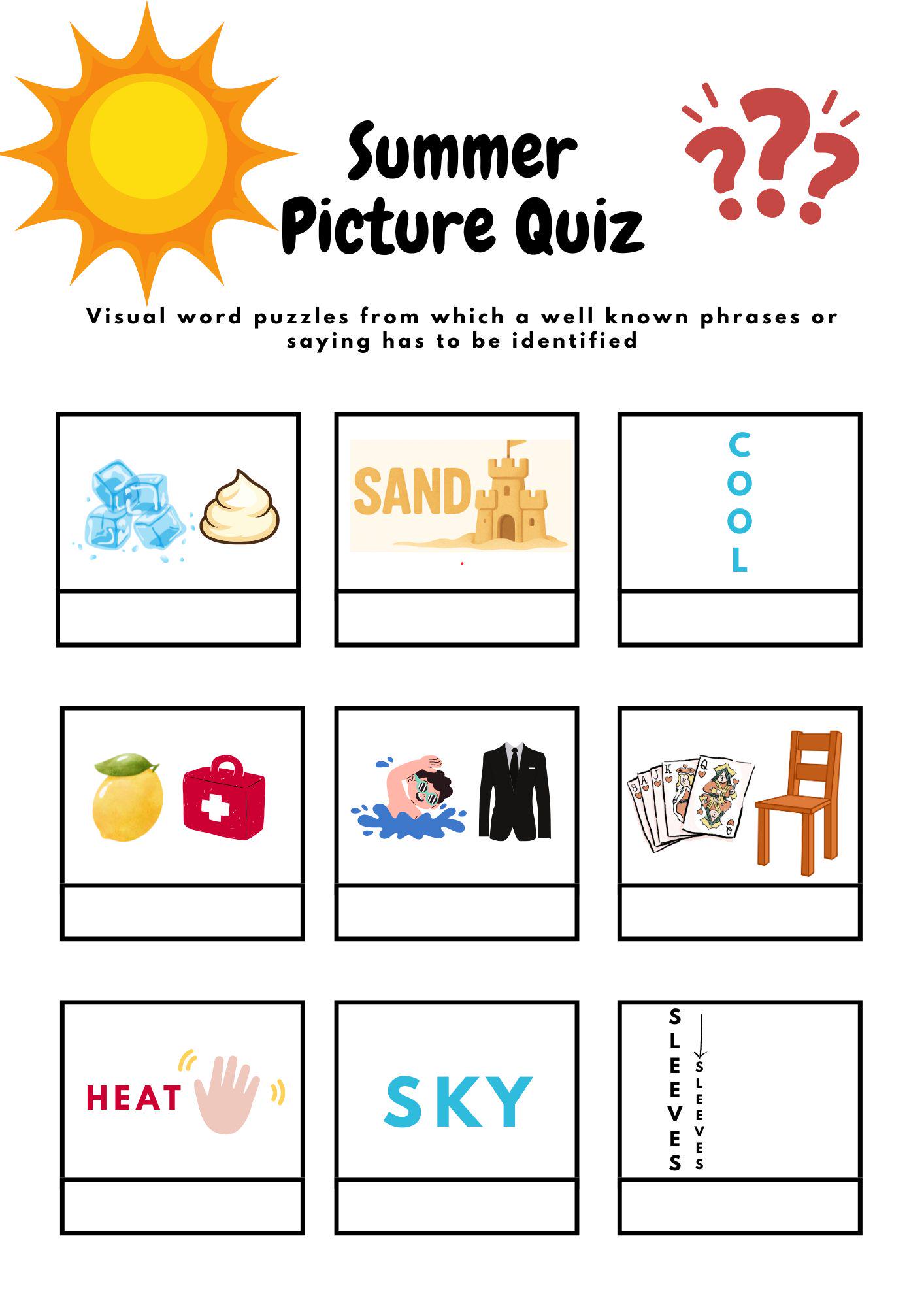 Summer Holiday Dingbat Puzzle Game: Brain Teaser for Kids & Adults (PDF ...