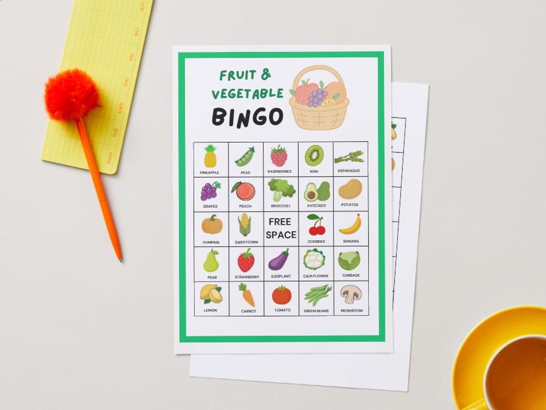 Fruit & Vegetable Bingo Game, Kids Birthday Party, Classroom Activity ...