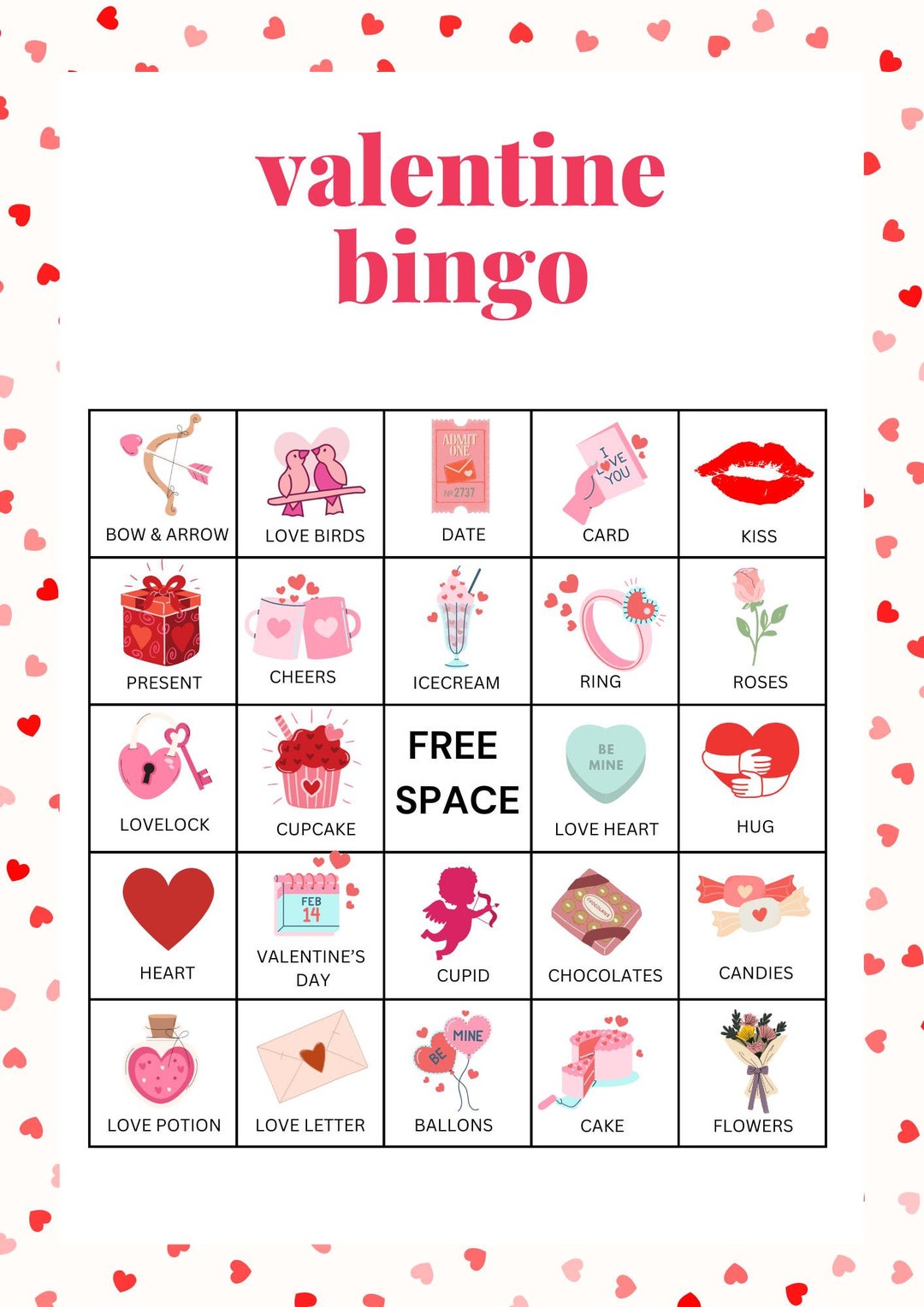 Valentines Bingo Game for Kids. Valentine’s Day Game, Love Game ...