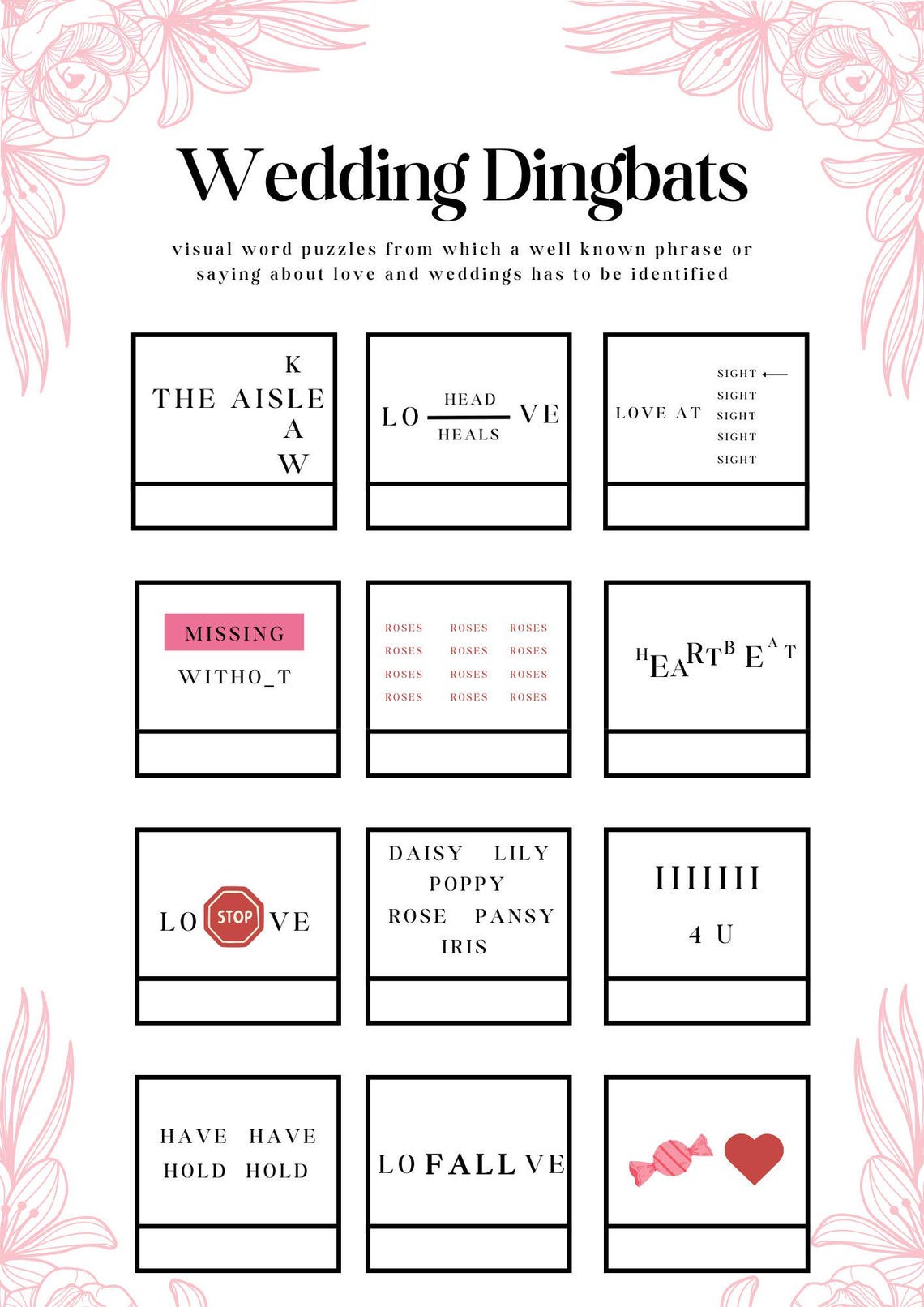 Wedding Dingbat Puzzle: Rebus Brain Teaser Game (PDF) - Etsy