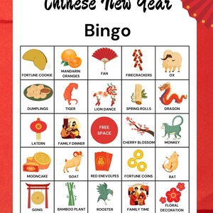 Chinese New Year 2025 Bingo, 20 Lunar New Year Bingo Cards, Party Game ...