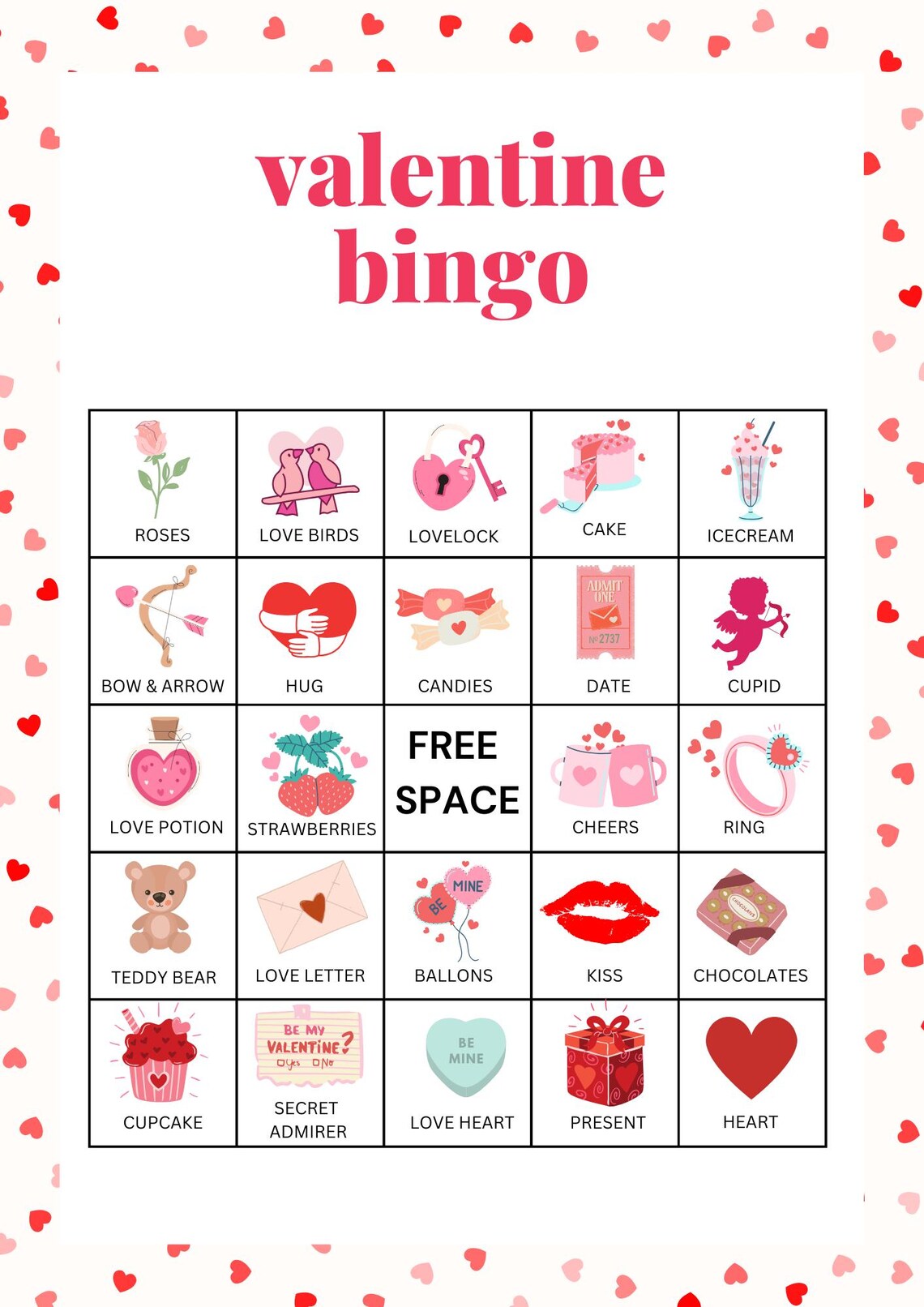 Valentines Bingo Game for Kids. Valentine’s Day Game, Love Game ...