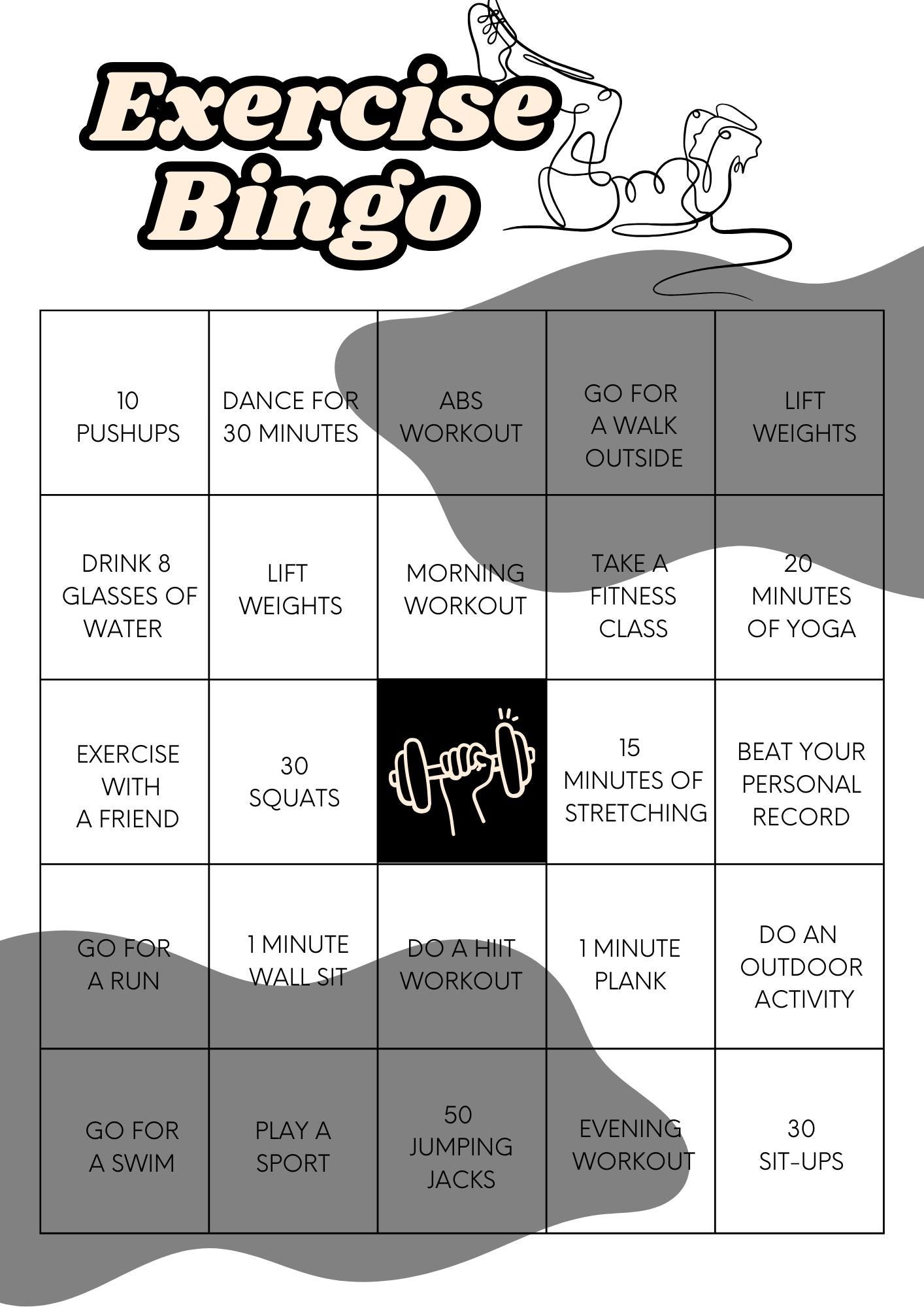 Exercise Bingo Game - PRINTABLE Fitness Journal Page - Workout Tracker ...