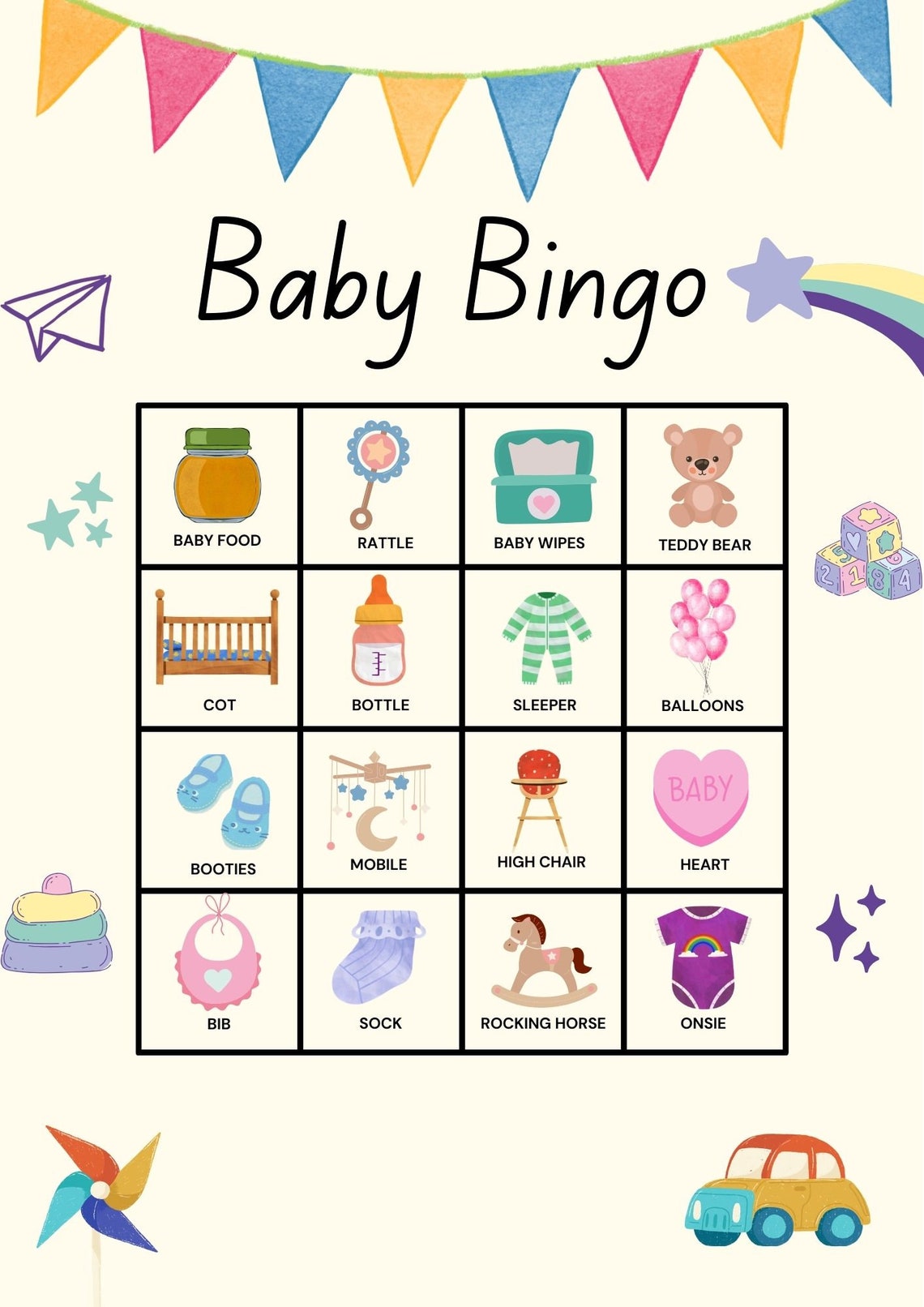 Baby Bingo, 20 Baby Bingo Cards, Baby Shower Bingo, Baby Shower Game ...