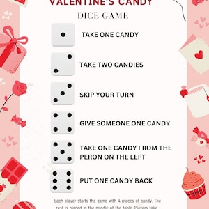 Valentine's Day Candy Dice Game Candy Dice Game Printable Valentine's ...