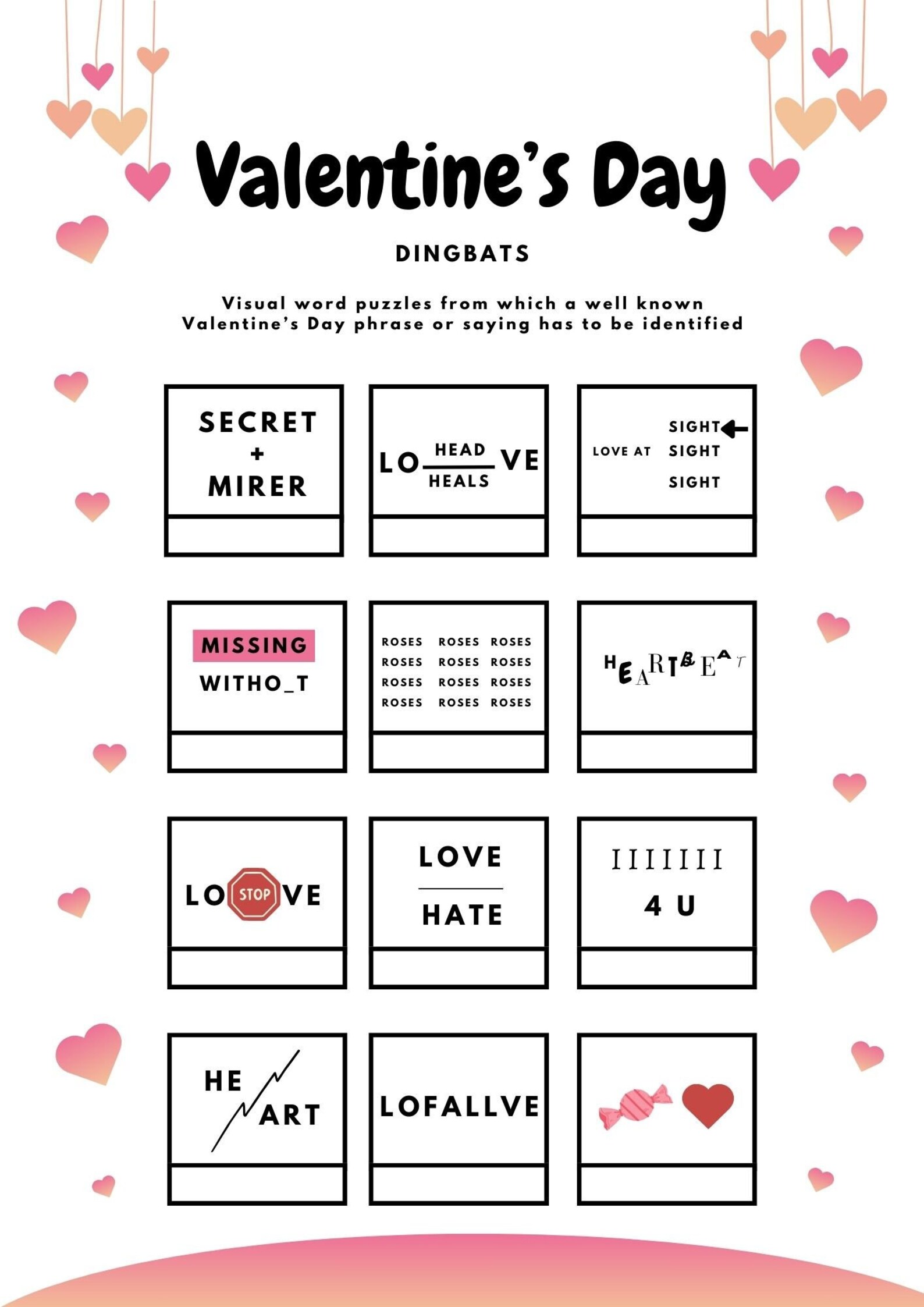 Valentine's Day Dingbats Puzzle Game: Picture Quiz (digital Download ...