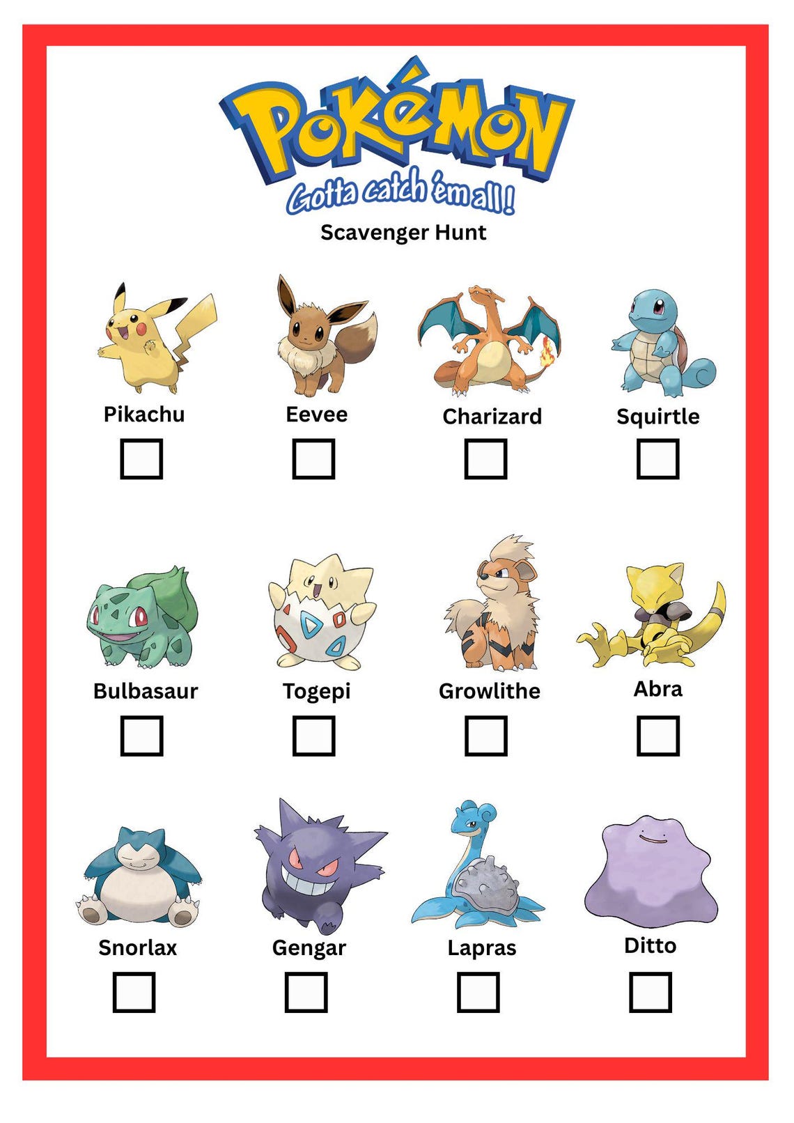 Pokémon Scavenger Hunt Printable Game | Kids Party Activity | Pokémon ...