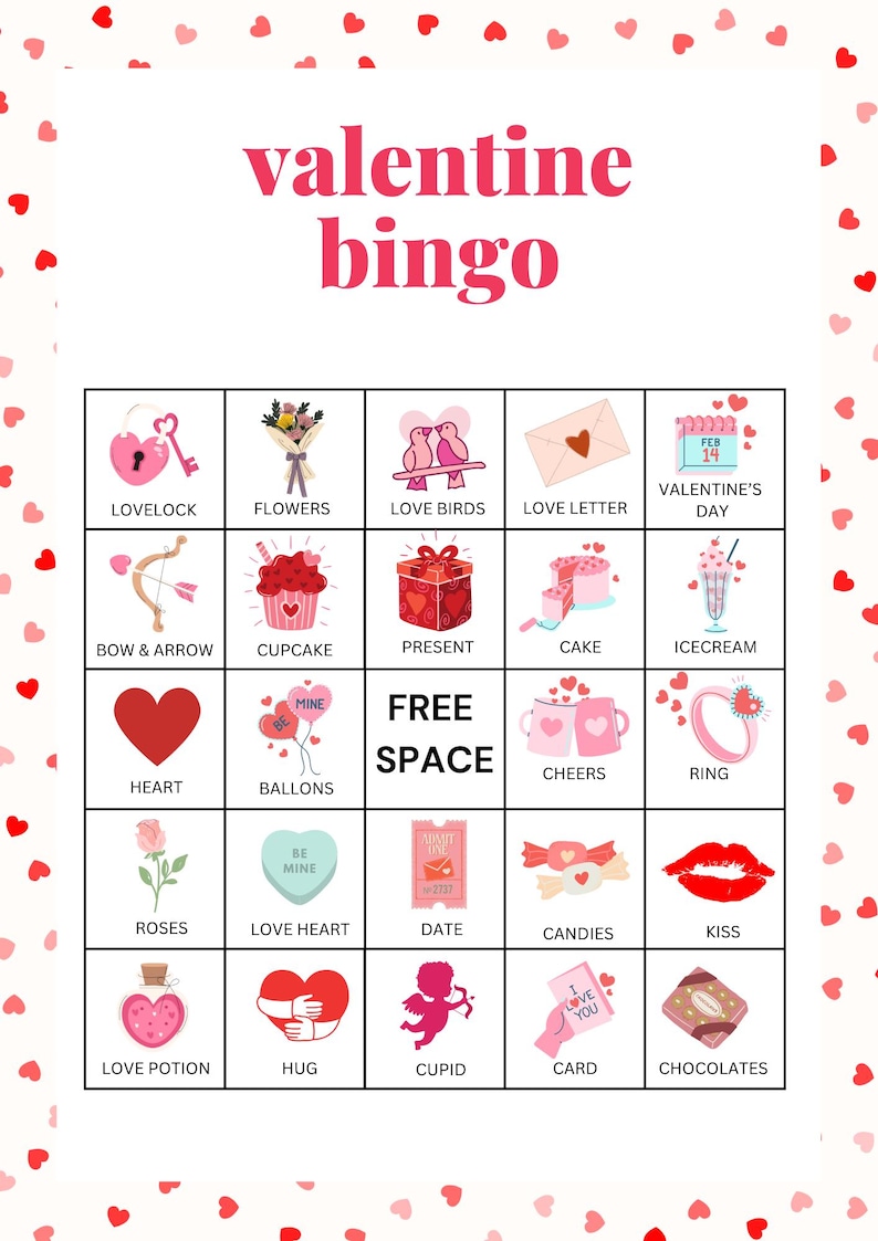 Valentines Bingo Game for Kids. Valentines Day Game, Love Game ...